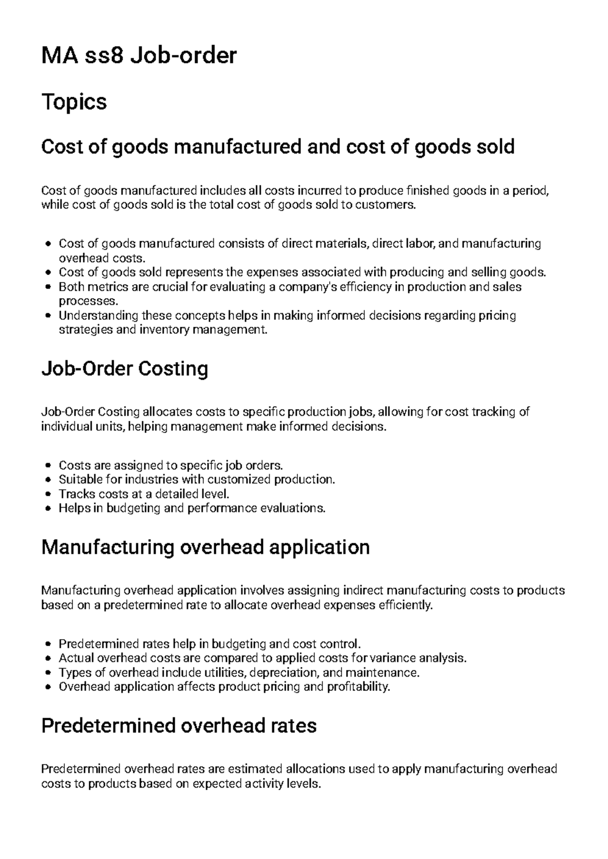 MAss8Joborder-Study Guide - MA ss8 Job-order Topics Cost of goods ...