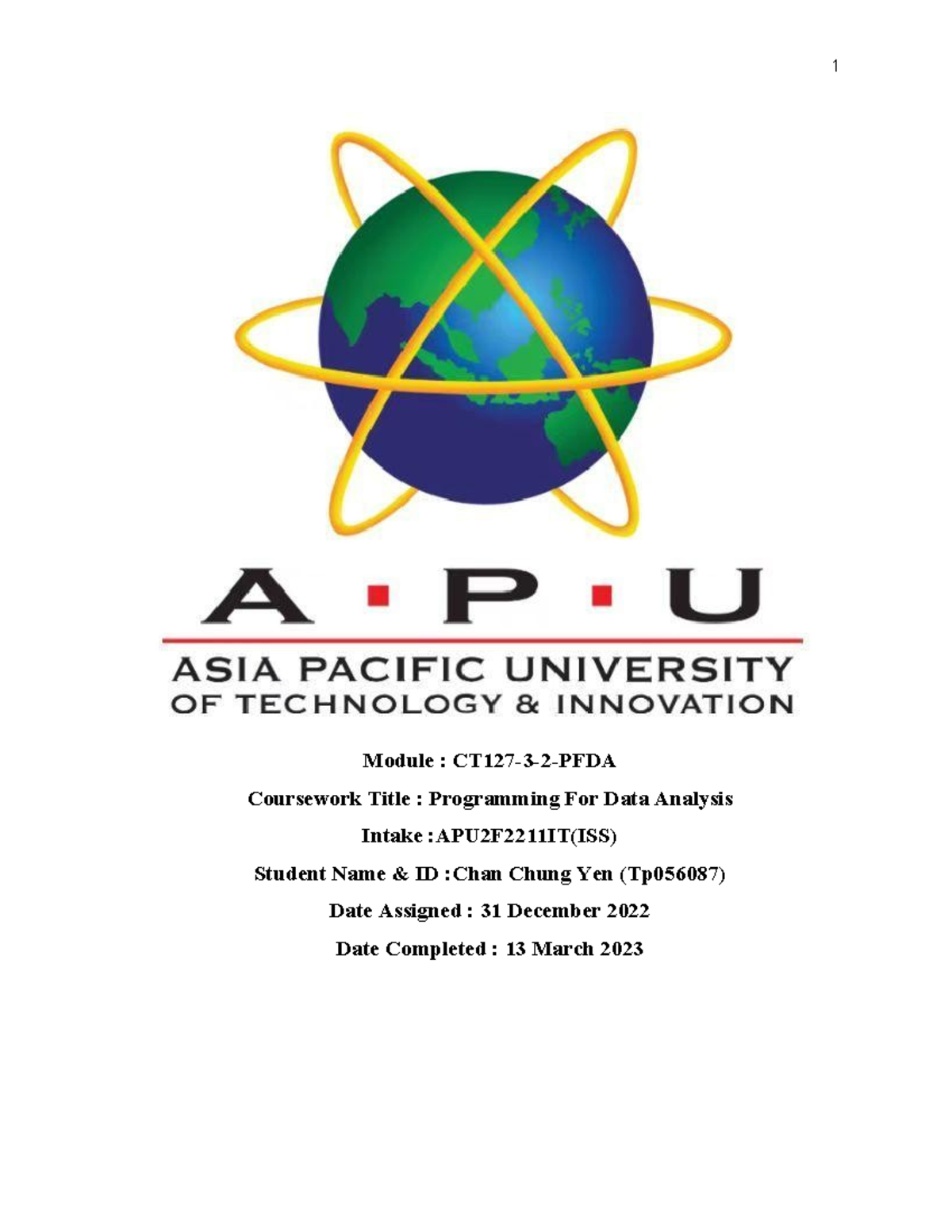PFDA report - Module : CT127-3-2-PFDA Coursework Title : Programming For Data Analysis Intake ...