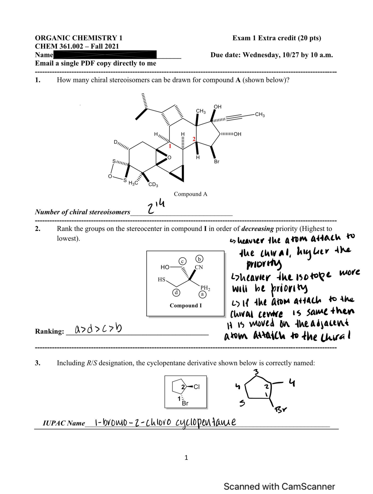 Ochem exam extra credit - CHEM 361 - Studocu