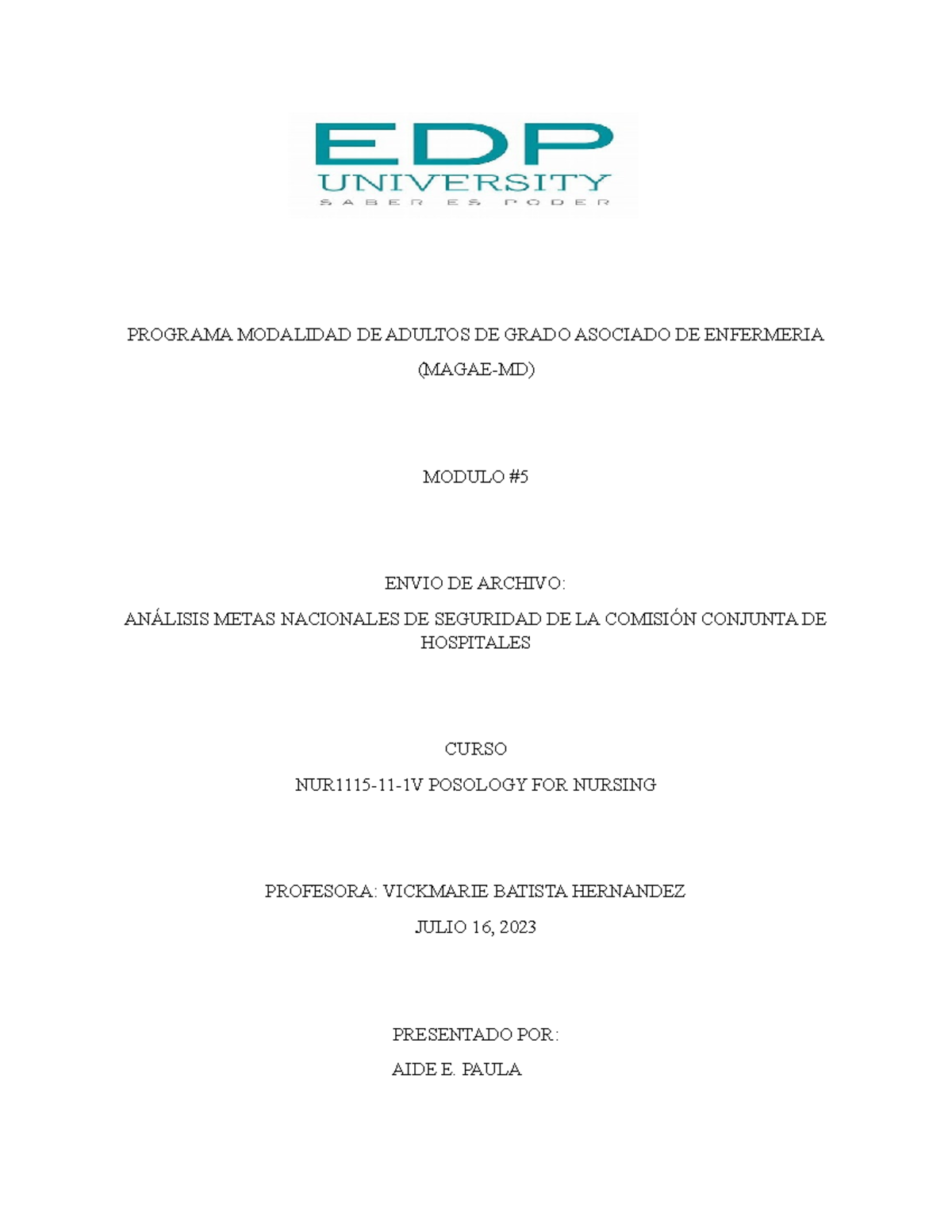 Análisis Metas Nacionales DE Seguridad DE LA Comisión Conjunta DE ...