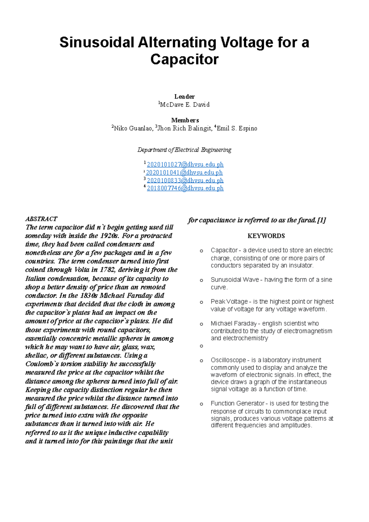 Written-Report-2 - Sinusoidal Alternating Voltage for a Capacitor ...