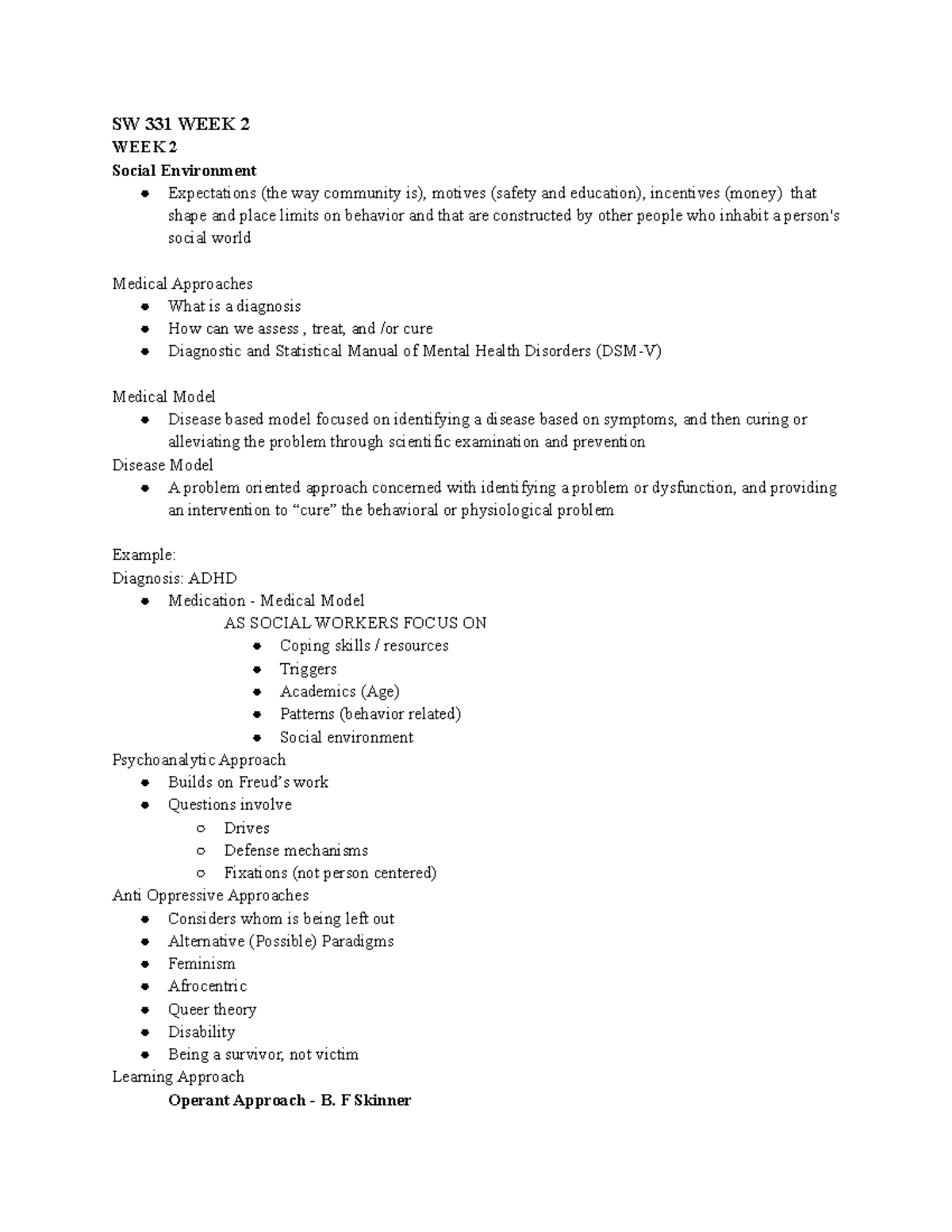 SW 331 WEEK 2 - This course is taught by Dr. Myrick. It is the second ...