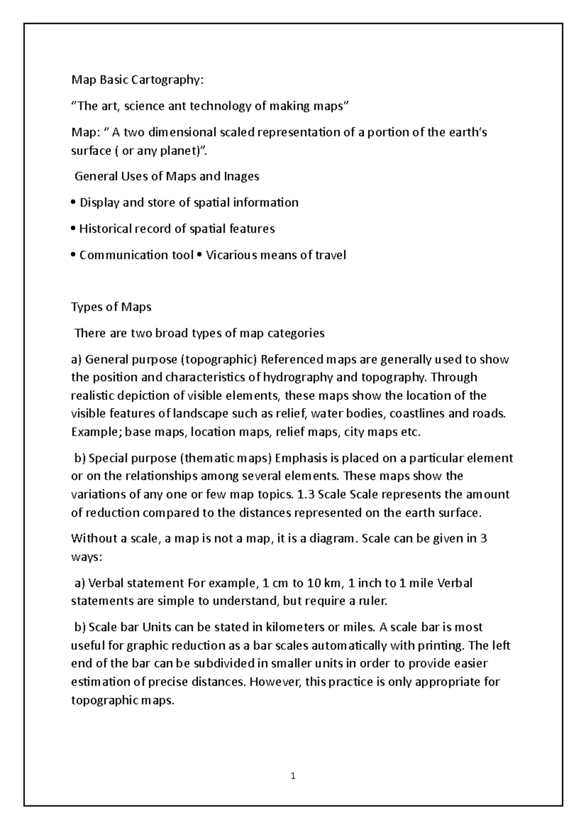 Map Basic Cartography - Lecture notes 3-4 - Map Basic Cartography: “The ...