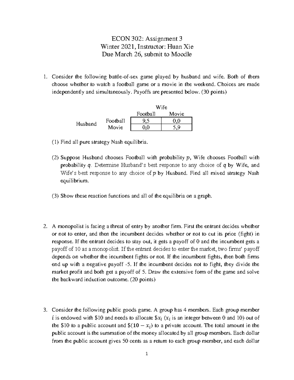 Assignment 3-2021W - 1 ECON 302: Assignment 3 Winter 2021, Instructor ...