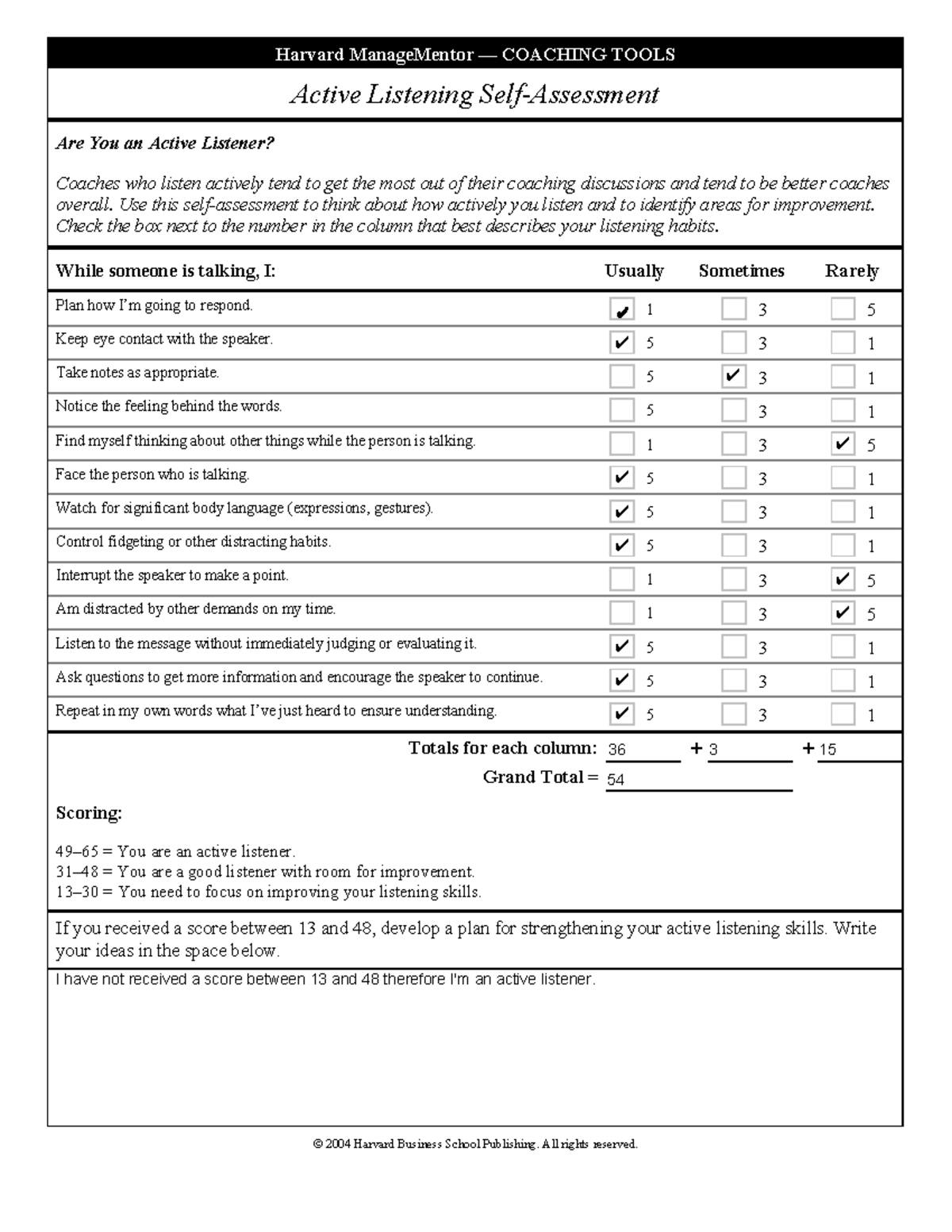 Active Listening Self-Assessment - Harvard ManageMentor — COACHING ...
