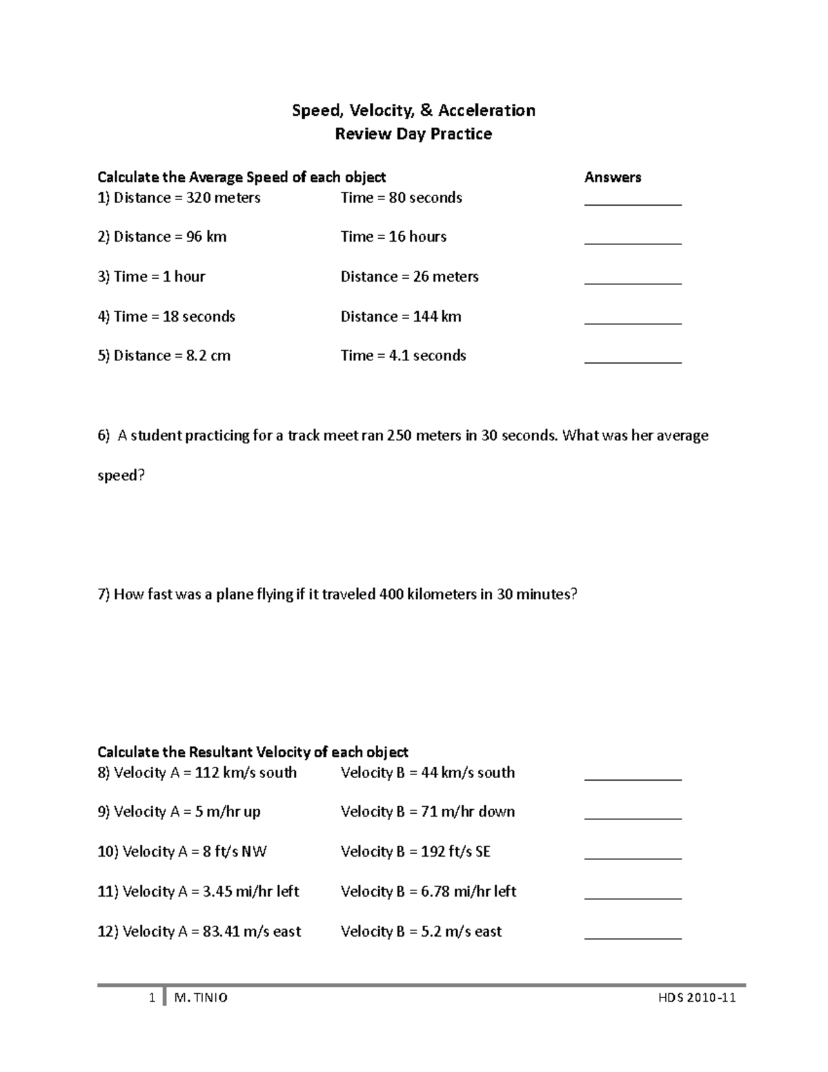 8th - 060415- Review Day Practice-SVA - Speed, Velocity, & Acceleration ...