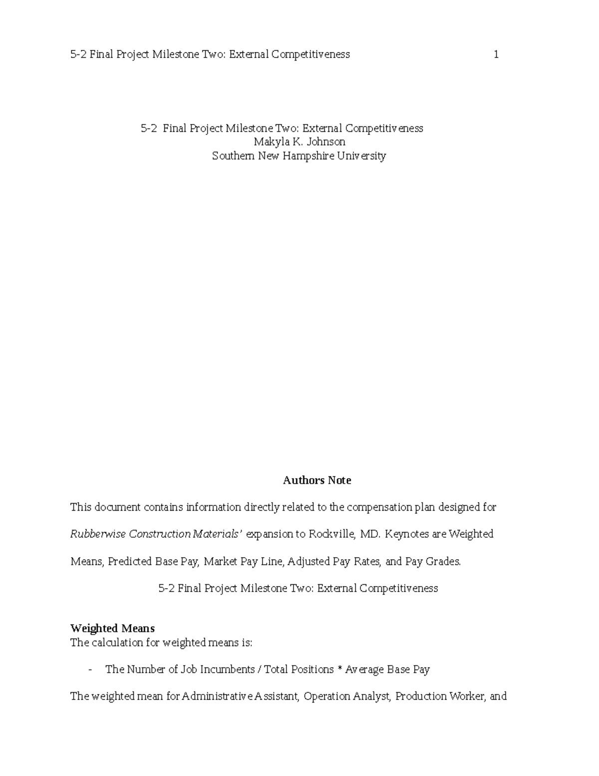 5-2 Final Project Milestone Two External Competitiveness - Johnson Southern New Hampshire ...