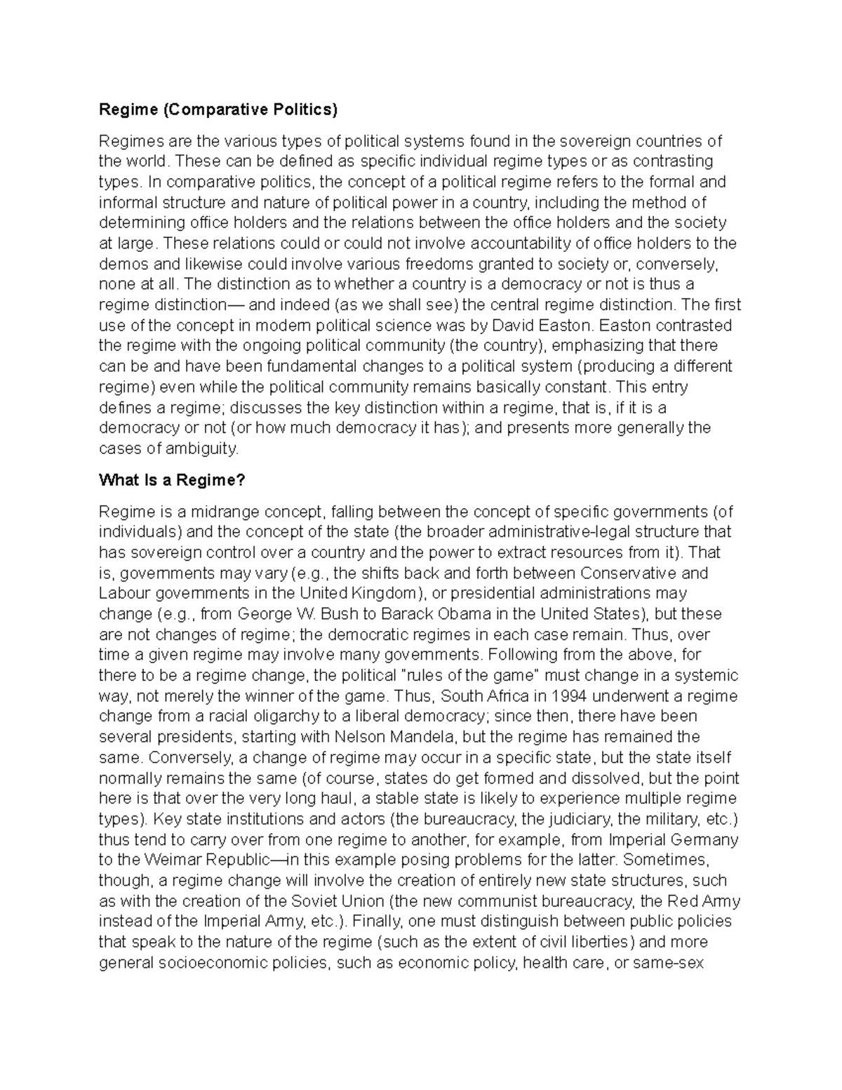 Regime - These can be defined as specific individual regime types or as ...