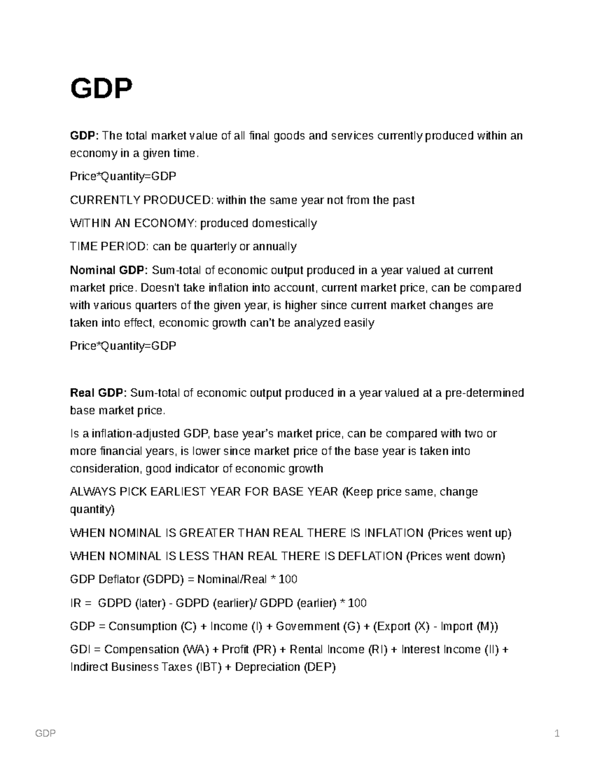 GDP - Econ lab for Weinstock - GDP 1 GDP GDP: The total market value of ...