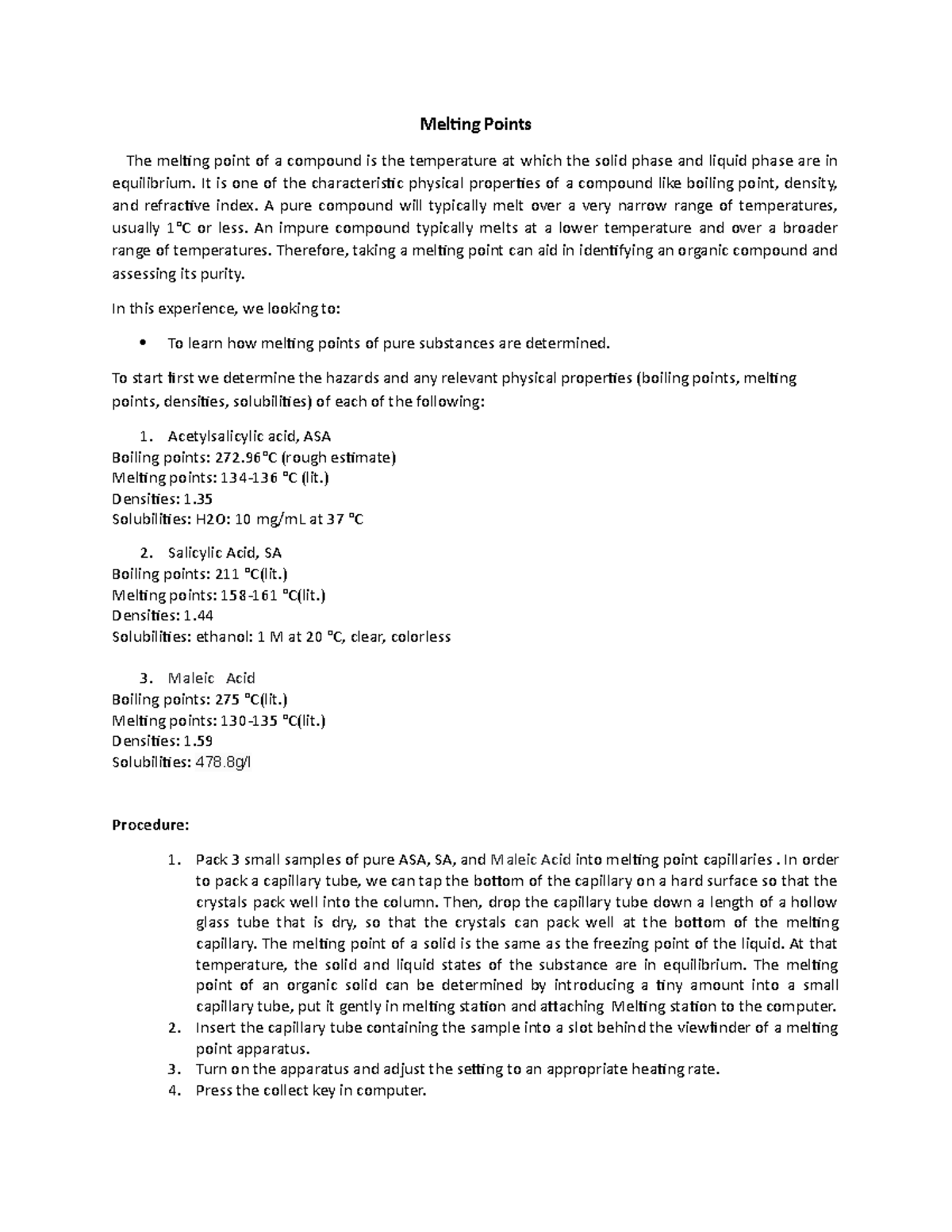 CHE Lab Report 1 First Lab Melting Points The Melting Point Of A che-lab-report-1-first-lab-melting-points-the-melting-point-of-a