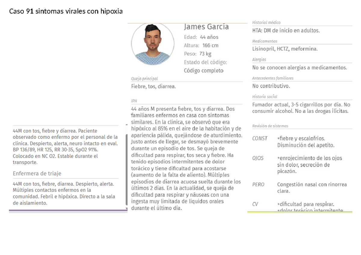FC 91 - full code - Caso 91 sintomas virales con hipoxia Historial médico James García HTA: DM ...