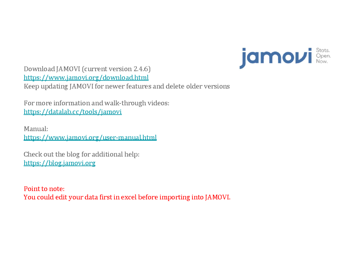 Jamovi walk-through manual - Download JAMOVI (current version 2.4 ...