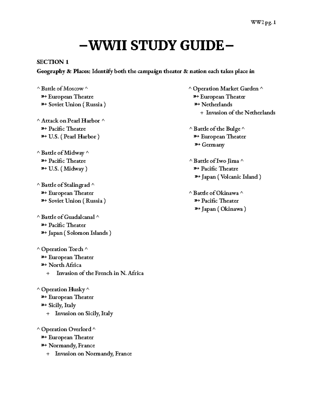 WWII Study Guide - world war 2 recap notes - –WWII STUDY GUIDE– SECTION ...