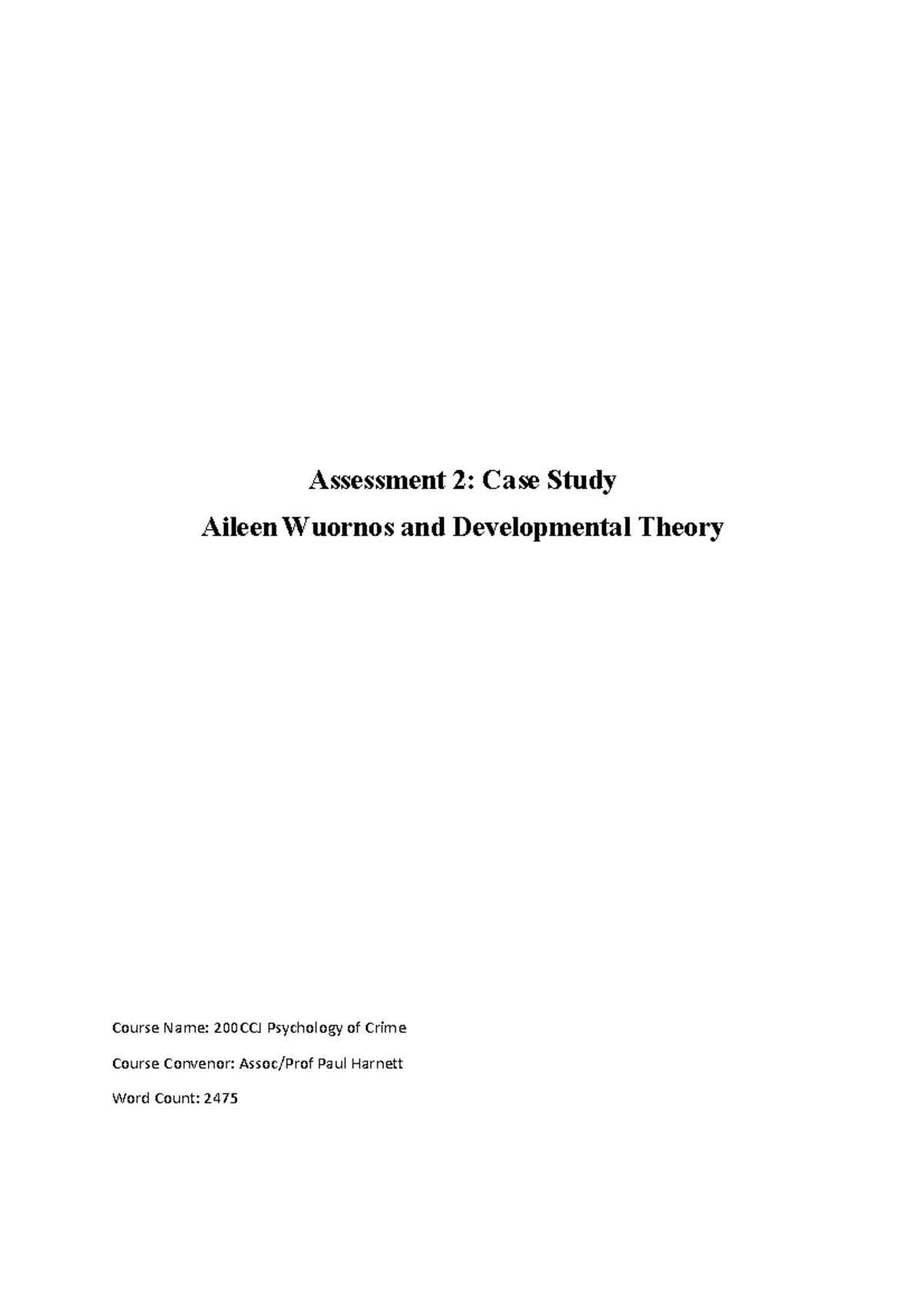 Case Study - 2000CCJ - Assessment 2: Case Study Aileen Wuornos and ...