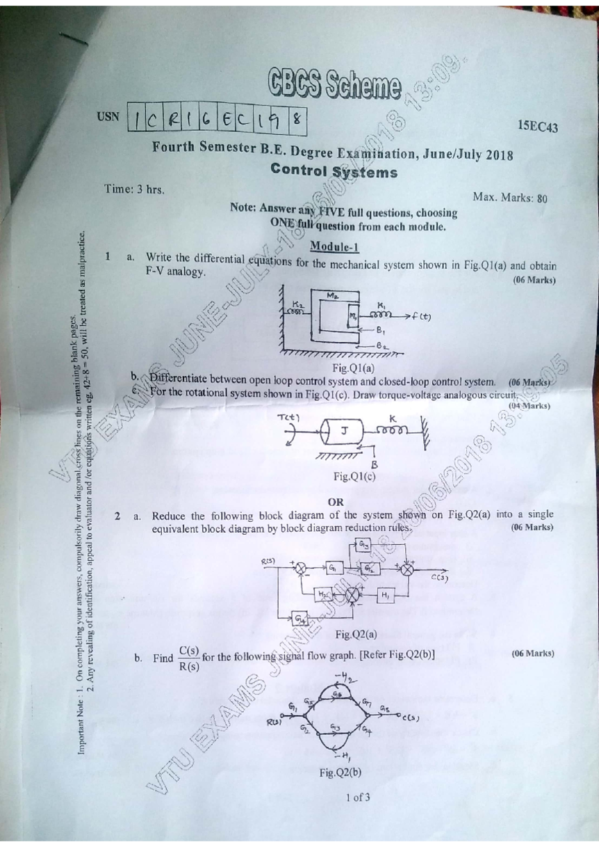 VTU exam Question paper with solution of 15EC43 Control Systems Jun ...