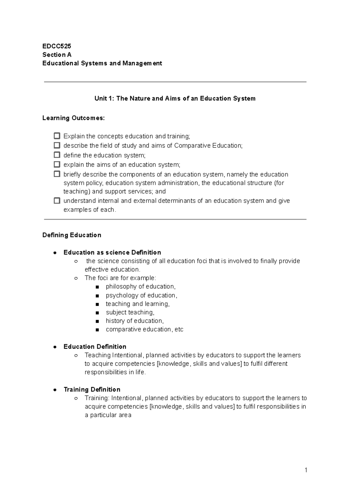 Section A Notes - Summary south african education system - EDCC Section ...