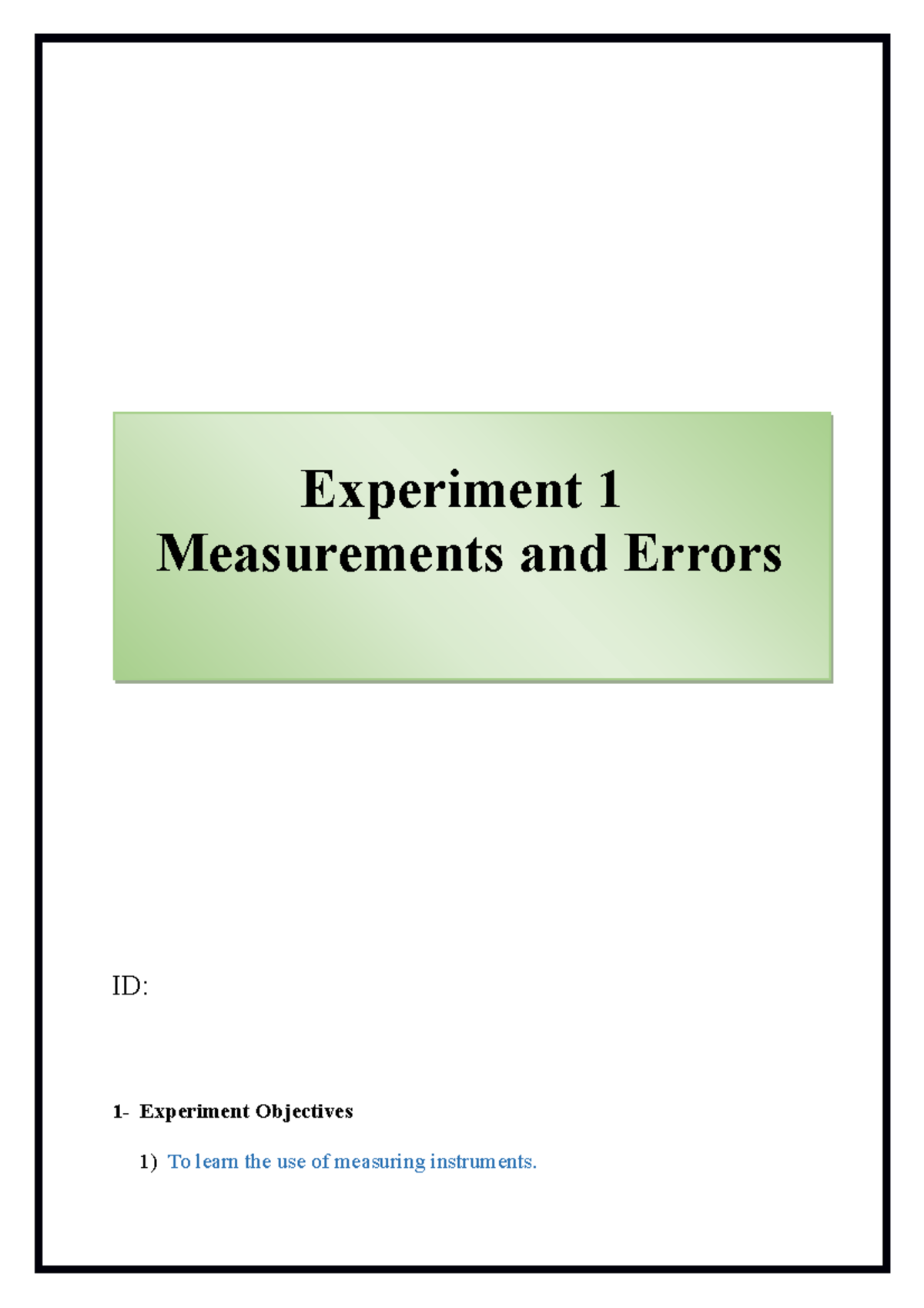 Exp1 measurement of errors -3 parts - Experiment 1 Measurements and ...