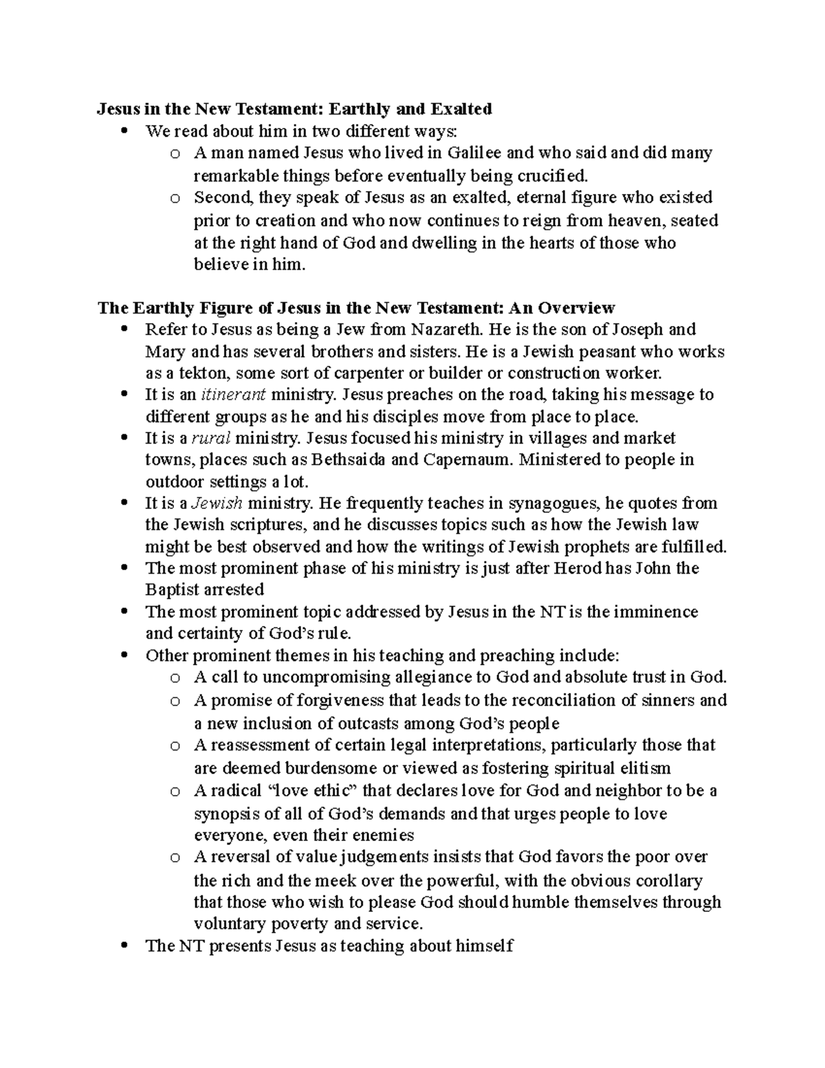 Bible Chapter 4 Notes - Jesus in the New Testament: Earthly and Exalted ...
