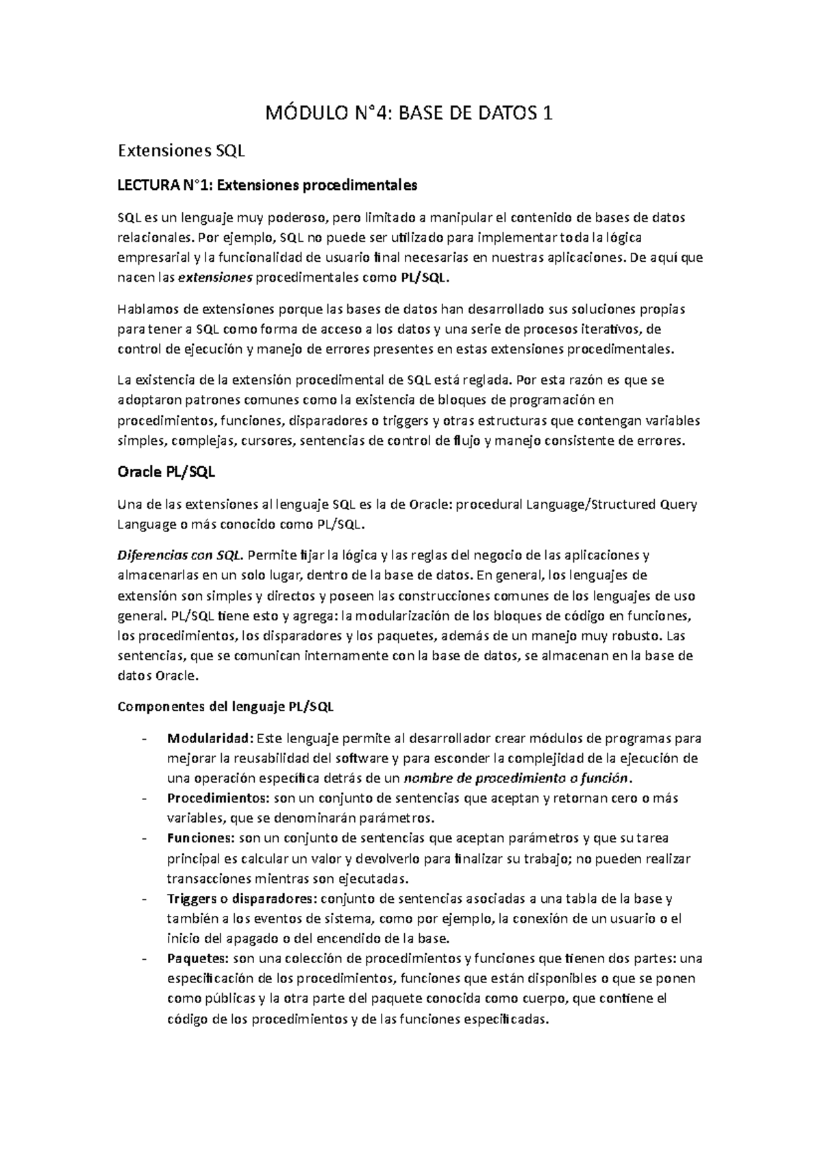 Base de Datos 1 - M4 - Resumen - MÓDULO N°4: BASE DE DATOS 1 ...