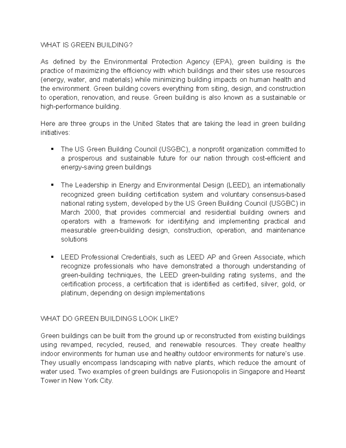 Project-Green Building Word Document-Student - WHAT IS GREEN BUILDING ...
