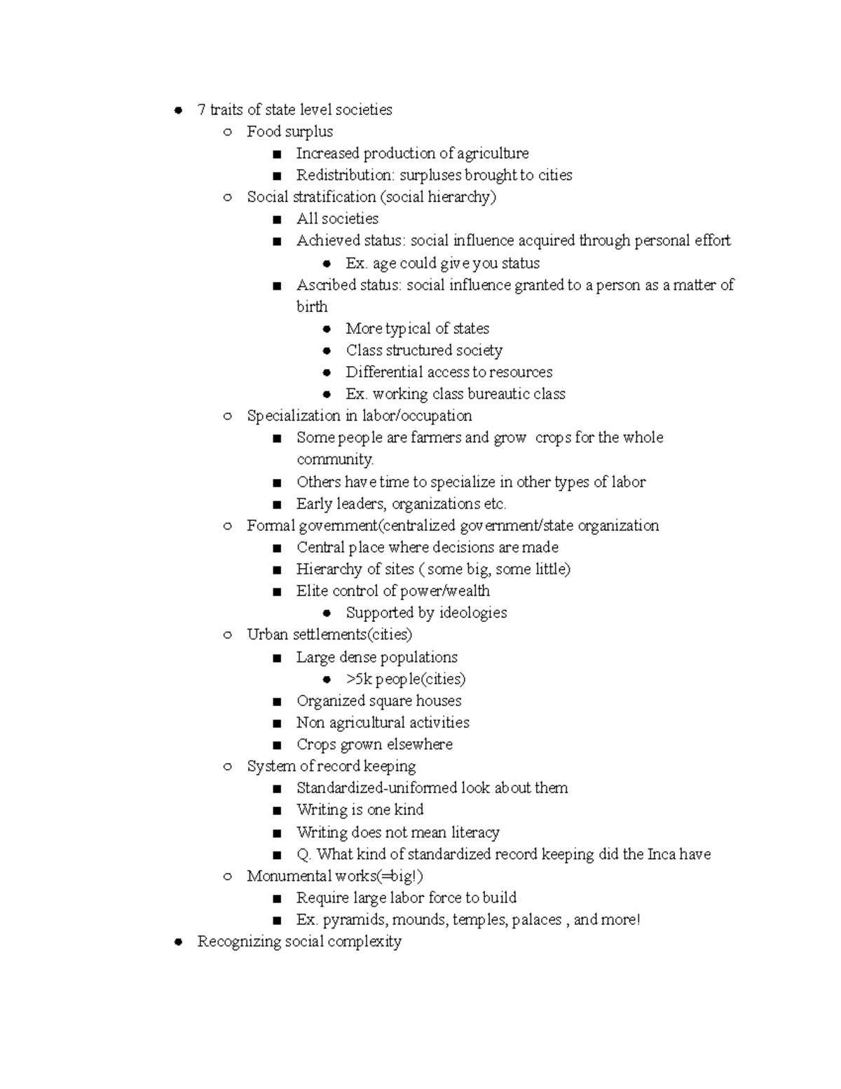 4 of Apg 202 notes - 7 traits of state level societies Food surplus ...