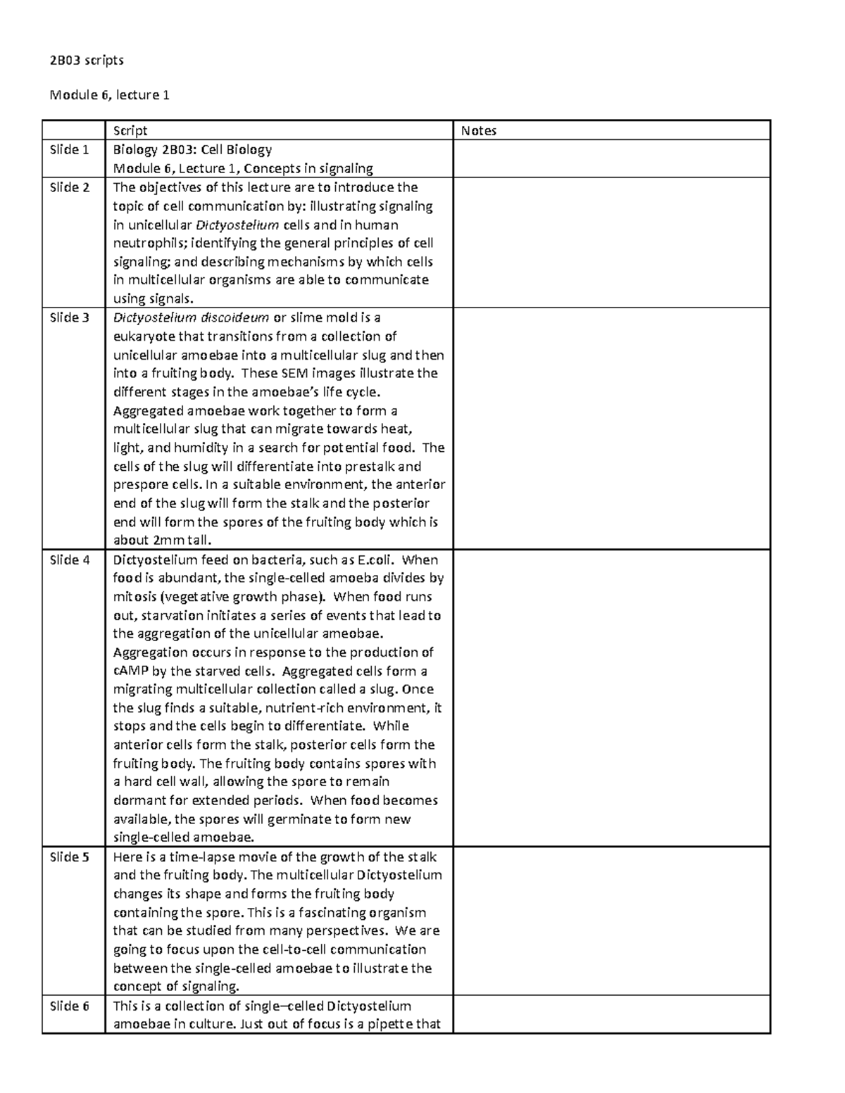 Bio 2B03 module 6 lecture 1 script - 2B03 scripts Module 6, lecture 1 ...