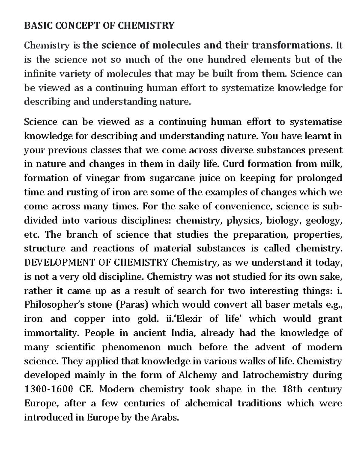 Basic Concept OF Chemistry - BASIC CONCEPT OF CHEMISTRY Chemistry is ...