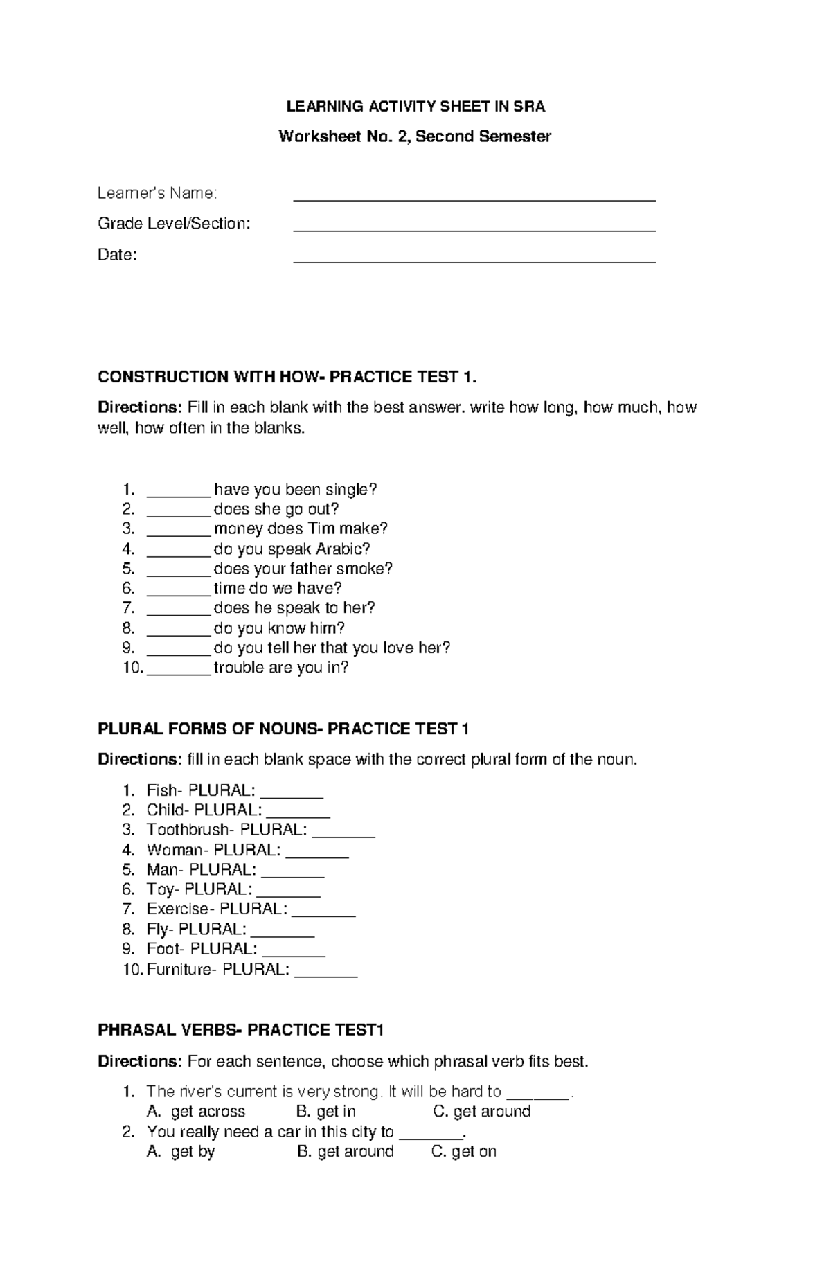 Learning Activity Sheet IN SRA wosksheet no 2 - LEARNING ACTIVITY SHEET ...
