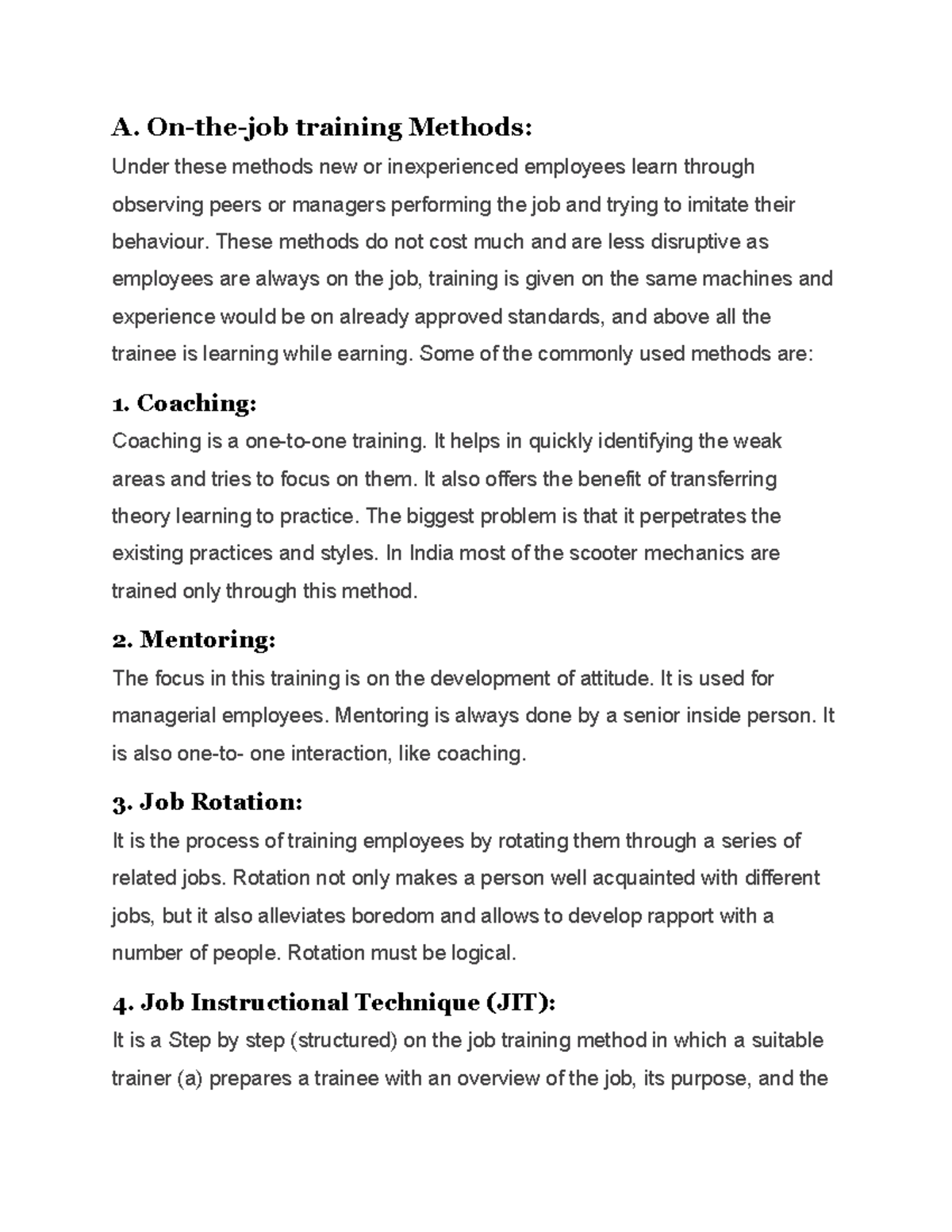 I/o psy on and off site training methods - A. On-the-job training ...