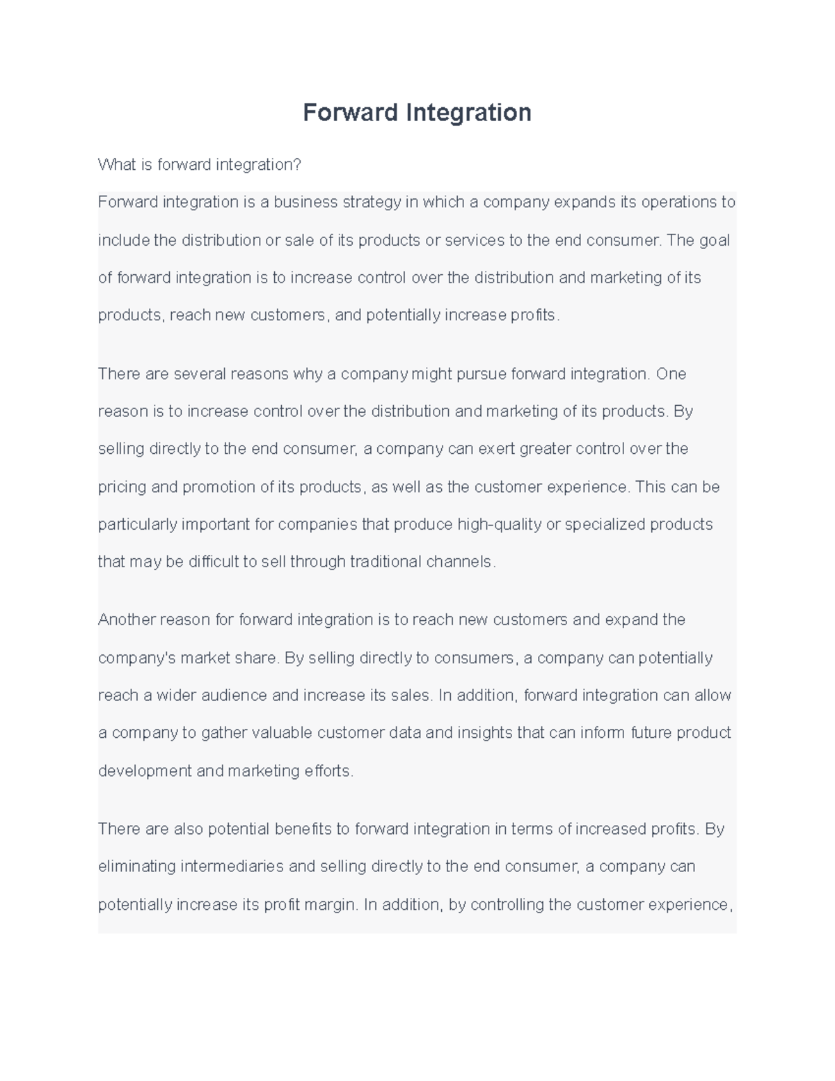 Chapter 13 part 3 - Forward Integration What is forward integration ...