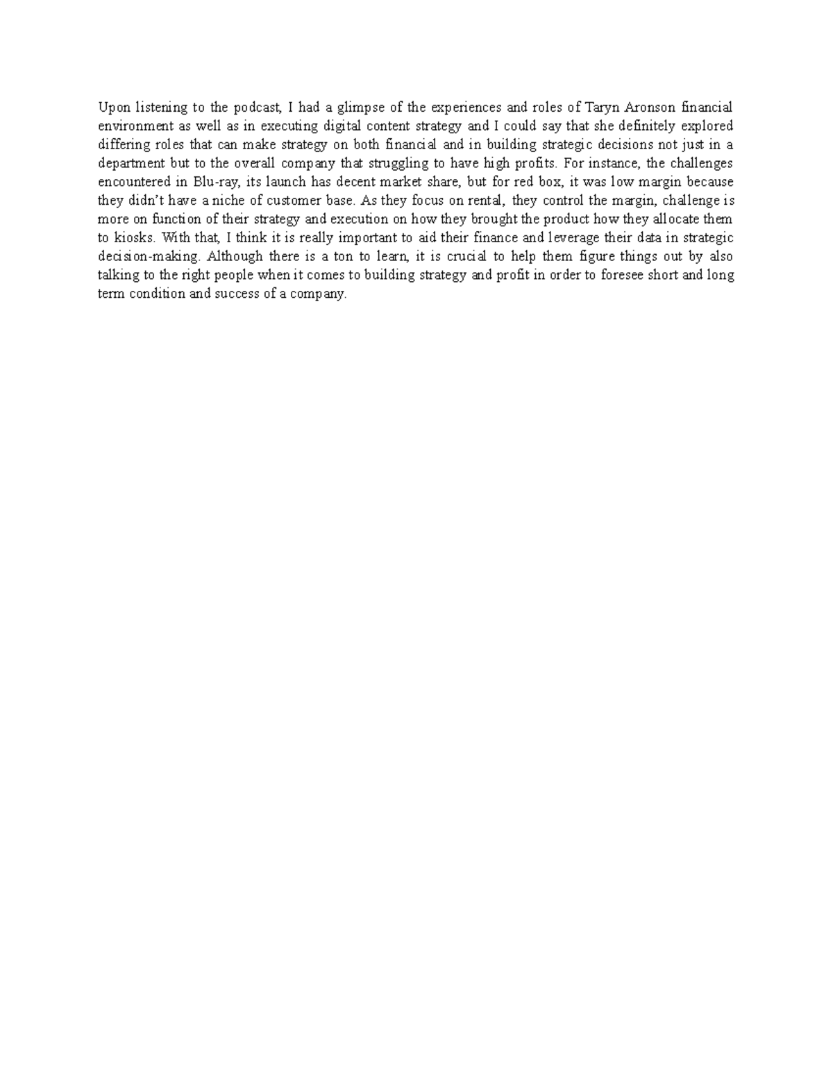 Podcast 3 finman essay - Upon listening to the podcast, I had a glimpse ...
