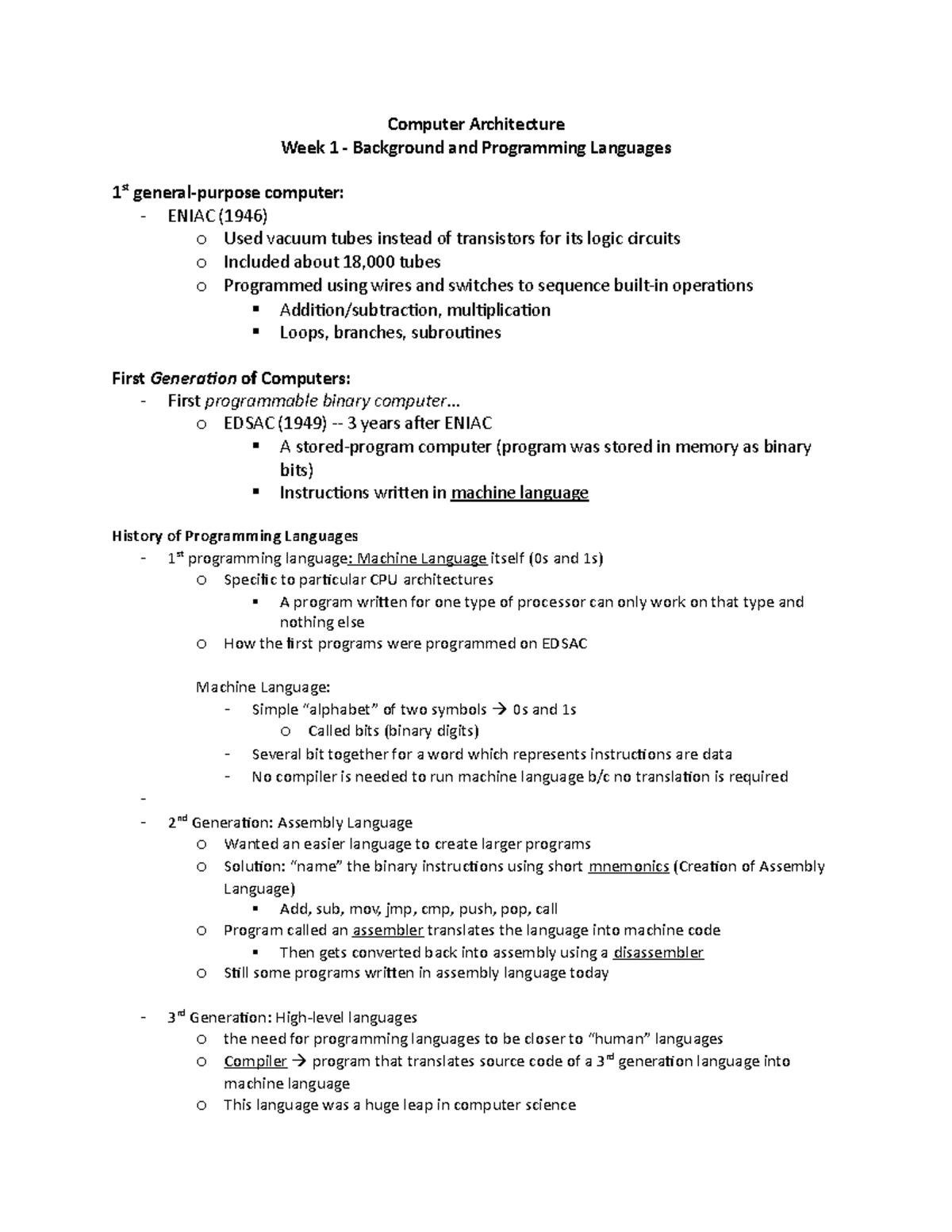 Week 1 - Background and Programming Languages - .. o EDSAC (1949) - 3 ...