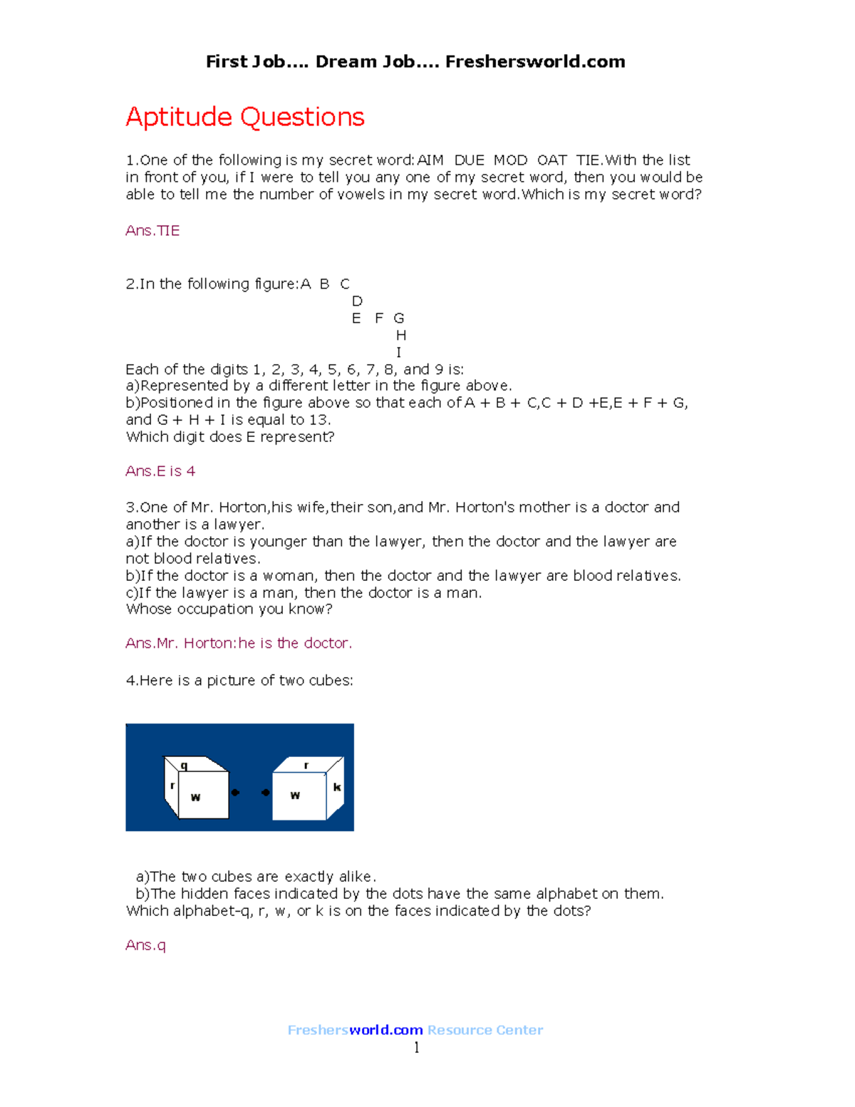 Aptitude Questions - Related to Placements - - Studocu