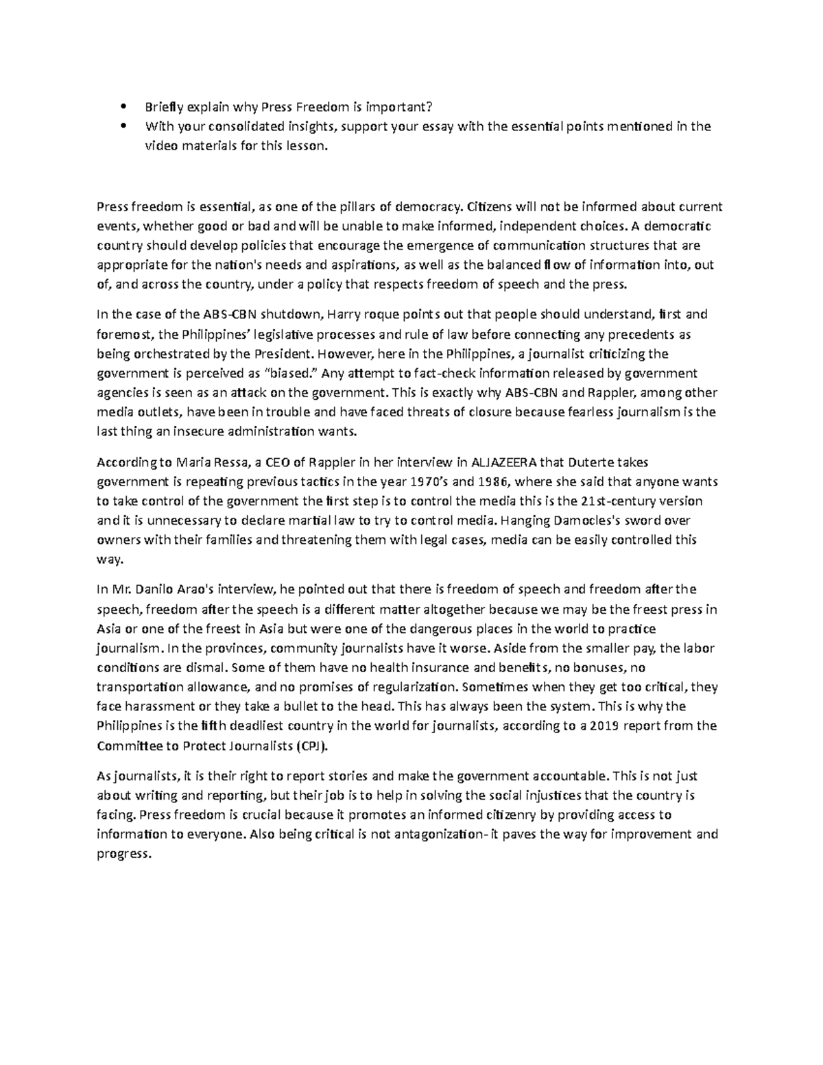 Press freedom - Press freedom is essential, as one of the pillars of ...