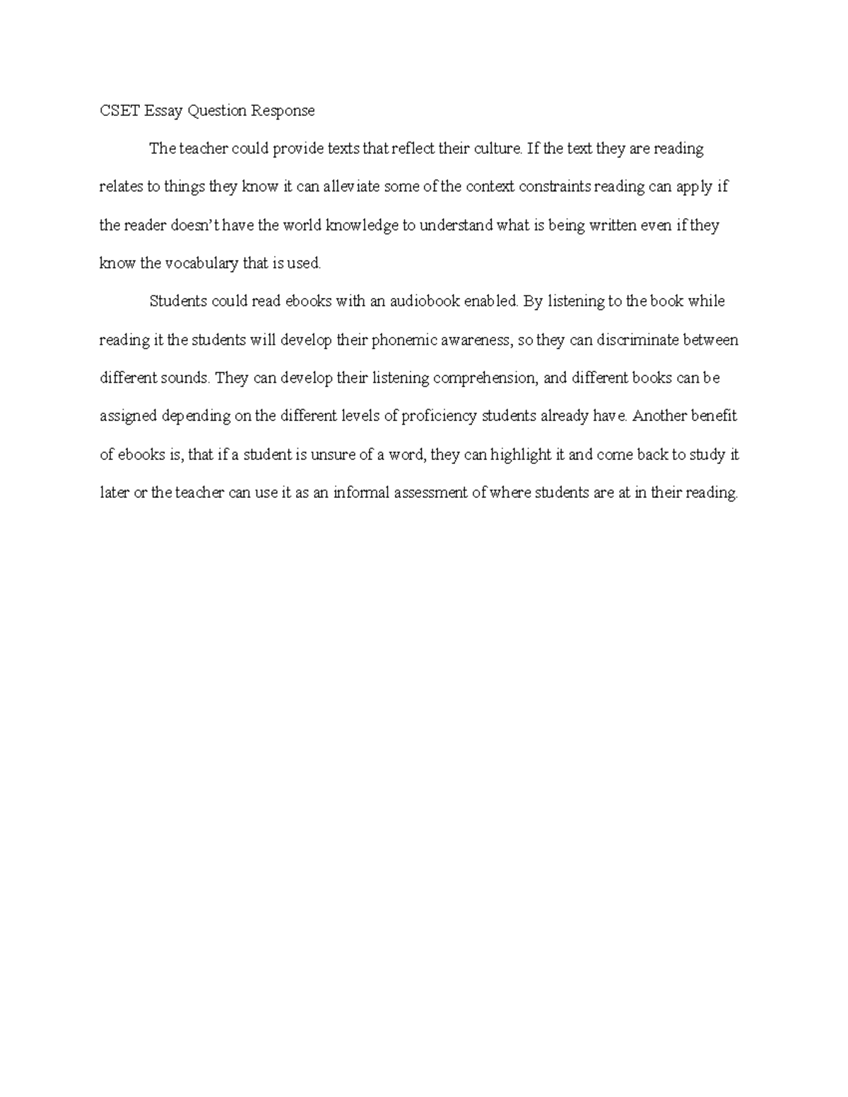 Ling - CSET Practice Questions - CSET Essay Question Response The ...