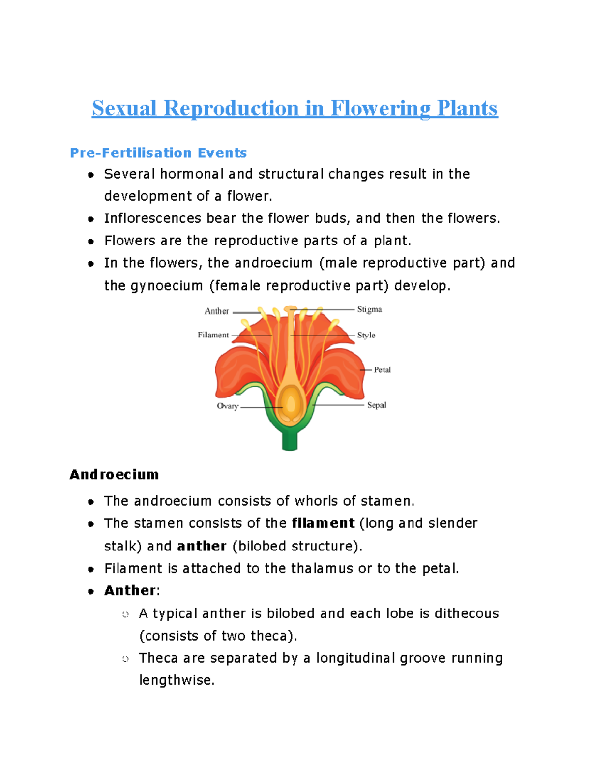 CH 2 BIOLOGY NOTES OF CLASS 12 Sexual Reproduction In Flowering
