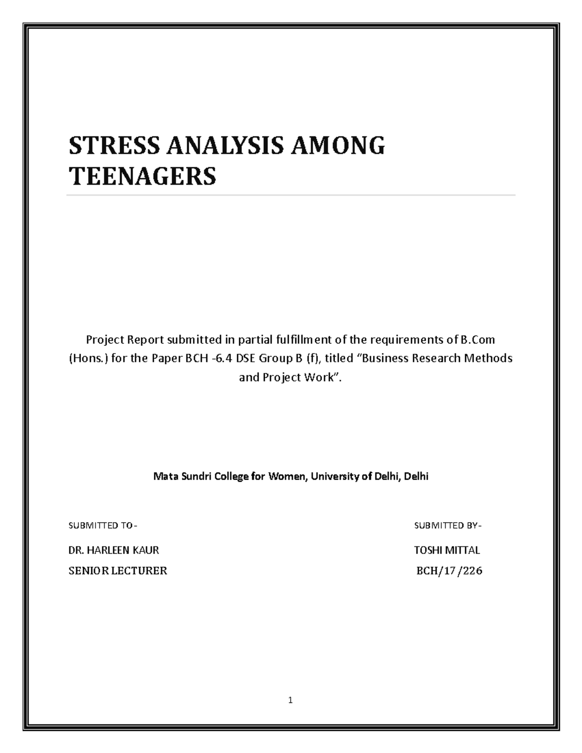 Stress among teenagers - STRESS ANALYSIS AMONG TEENAGERS Project Report ...