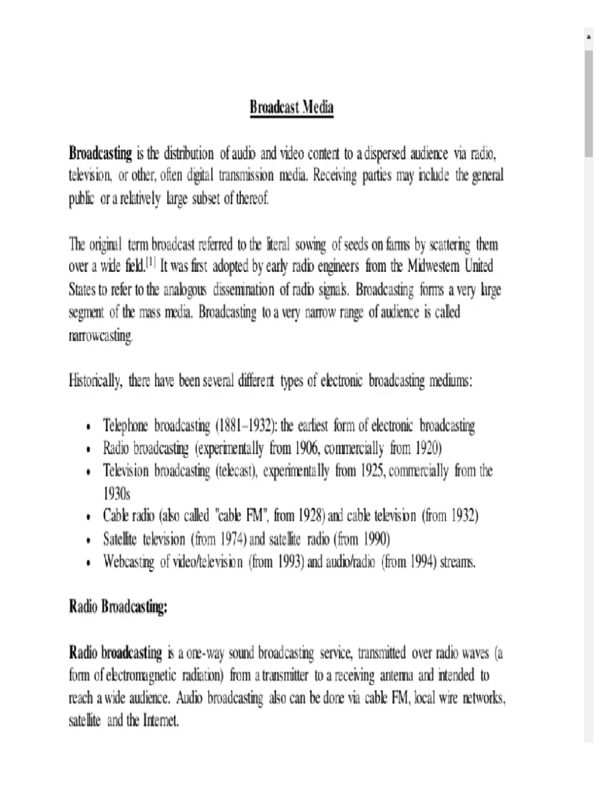Broadcast media - REference guide - BSE _ english - CHMSC - Studocu