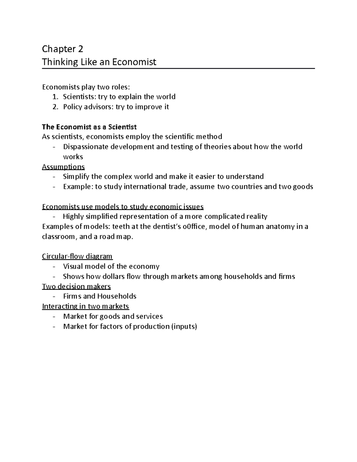 Chapter 2 Notes - Chapter 2 Thinking Like an Economist Economists play ...