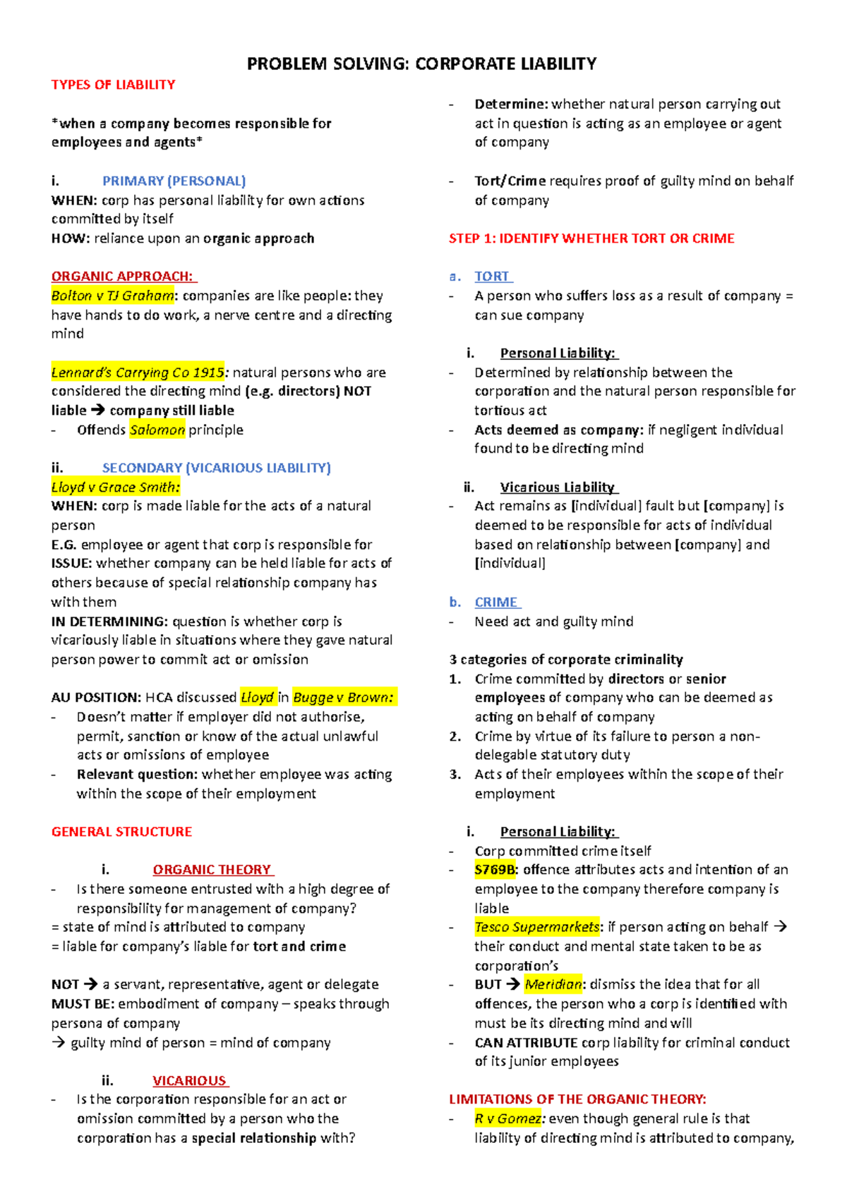 7. PS - Corp. Liability (Tort, Crime) - PROBLEM SOLVING: CORPORATE ...