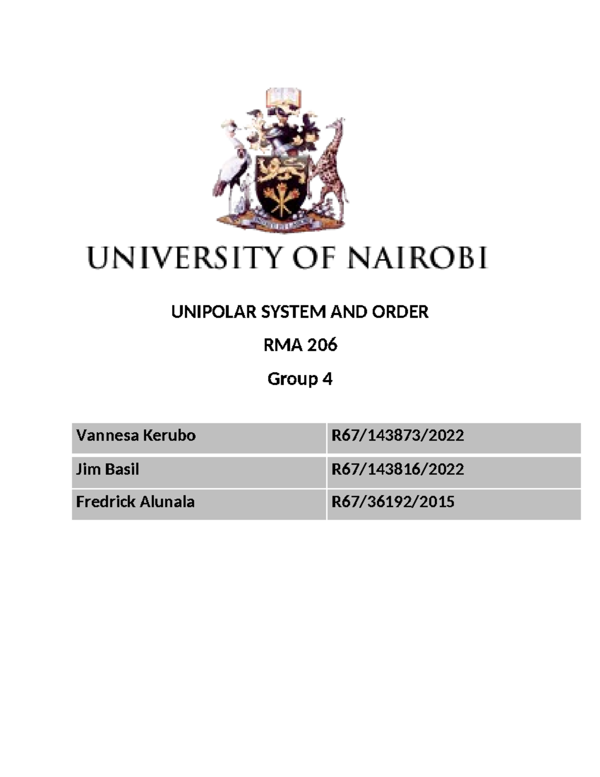 RMA 206 - Unipolar System and Order - Final Group Work - UNIPOLAR ...