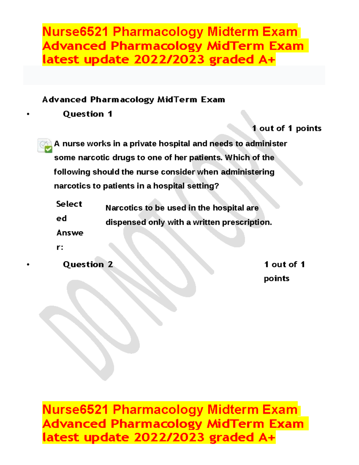 Pharmacology Midterm Exam - Advanced Pharmacology MidTerm Exam latest ...