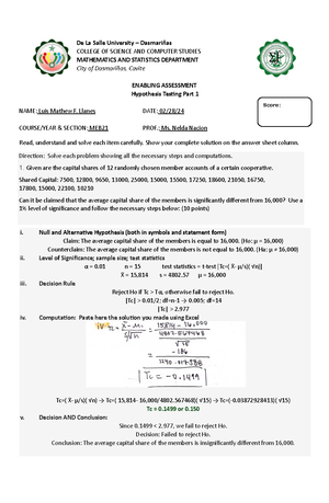 Enabling Assessment Hypothesis Testing 2 MEB21 Llanes - S-MATH 301LC ...