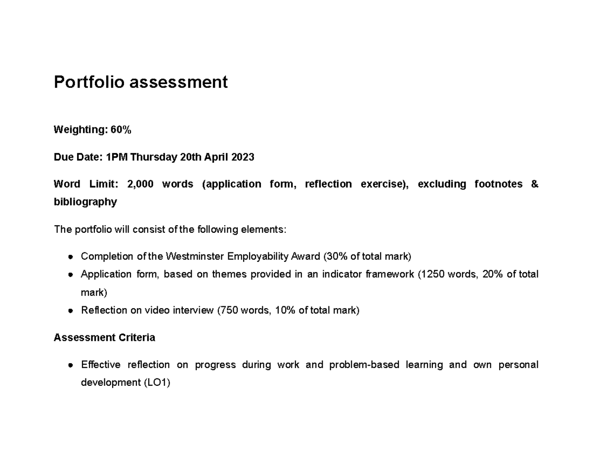 5LGPR001W Portfolio assessment copy - Portfolio assessment Weighting ...