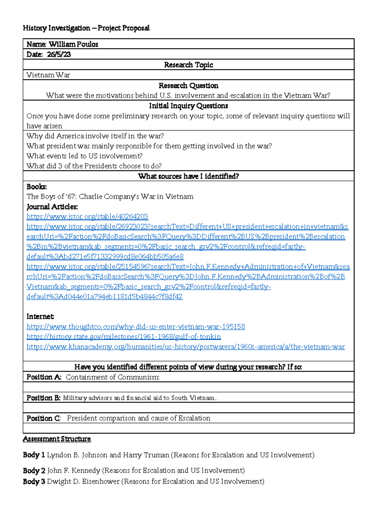 3.3.1 Historical Investigation Proposal sheet - History Investigation ...