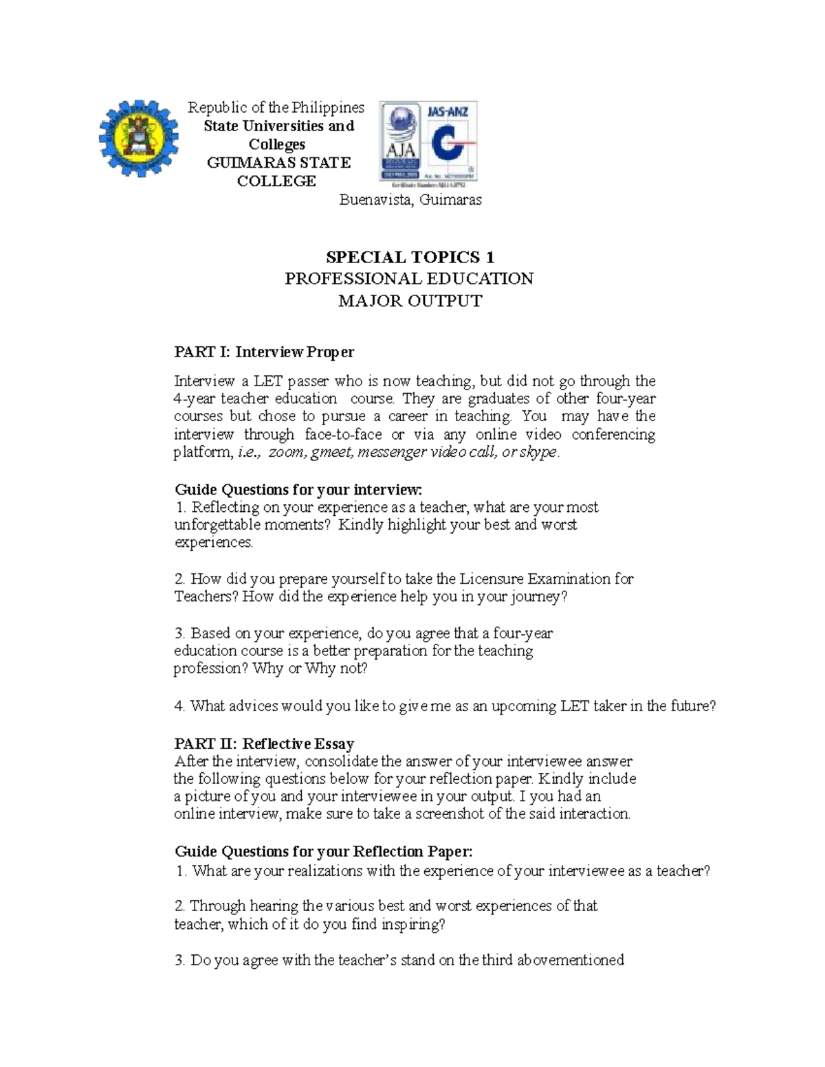 SP1- Major Output 1 (Repaired) - Republic of the Philippines State ...