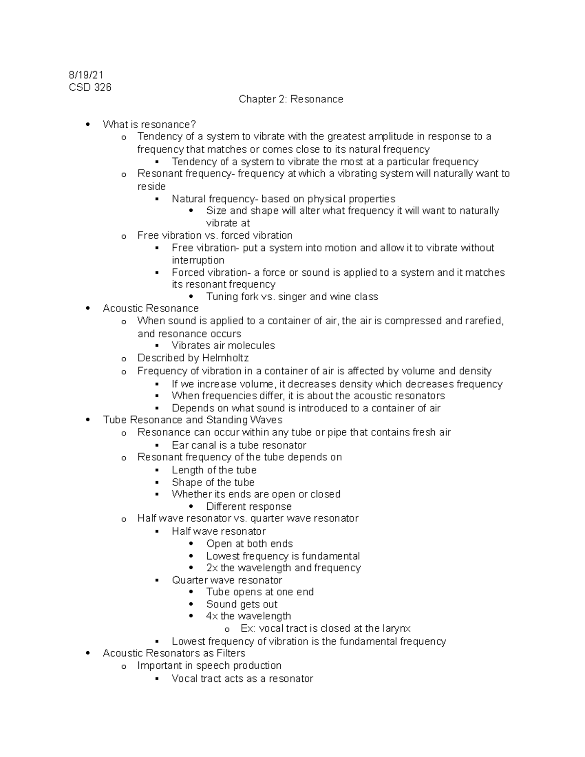 Ch 2 Resonance - Lecture notes 3 - 8/19/ CSD 326 Chapter 2: Resonance ...