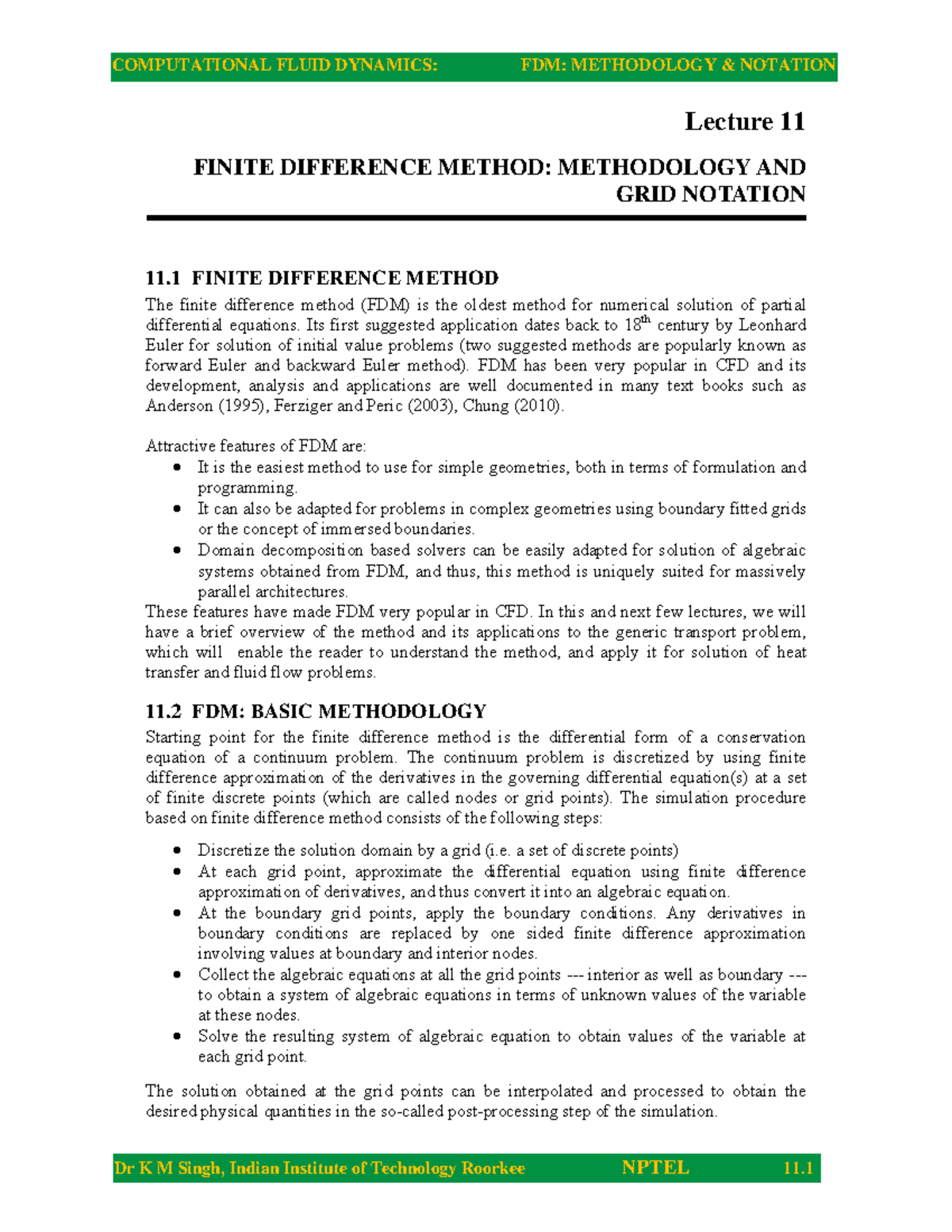 Lecture 1 - COMPUTATIONAL FLUID DYNAMICS: FDM: METHODOLOGY & NOTATION ...