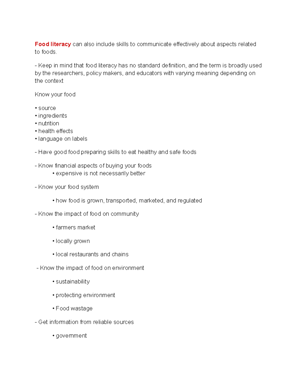 Food Science part 3 - Food literacy can also include skills to ...