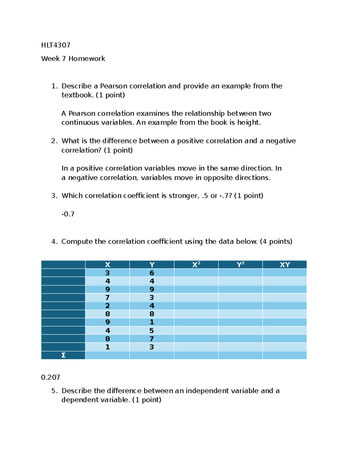Week 7 HW - week 7 homework answers - HLT Week 7 Homework 1. Describe a ...